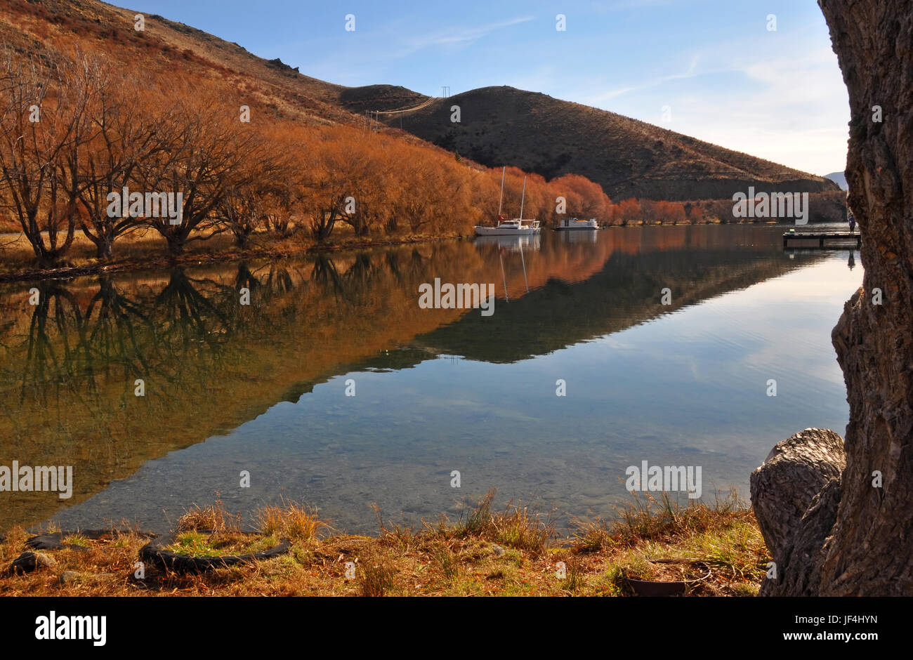 Lake Benmore in Autumn, Otago New Zealand. The lake is man made and ...