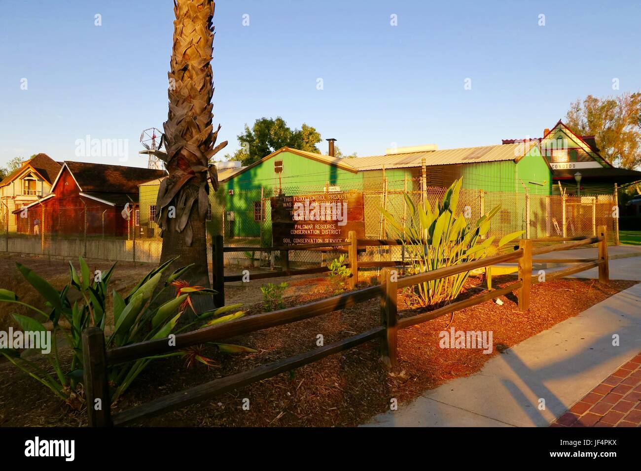 Colorful historical building along a canal, Grape Day Park, Escondido ...