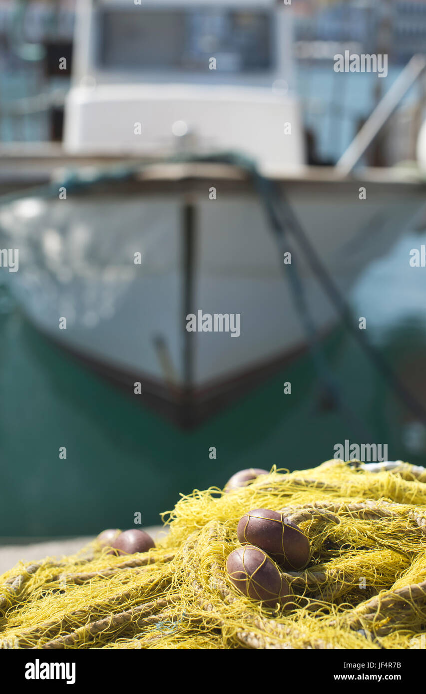 Fishnets on fish boat hi-res stock photography and images - Alamy