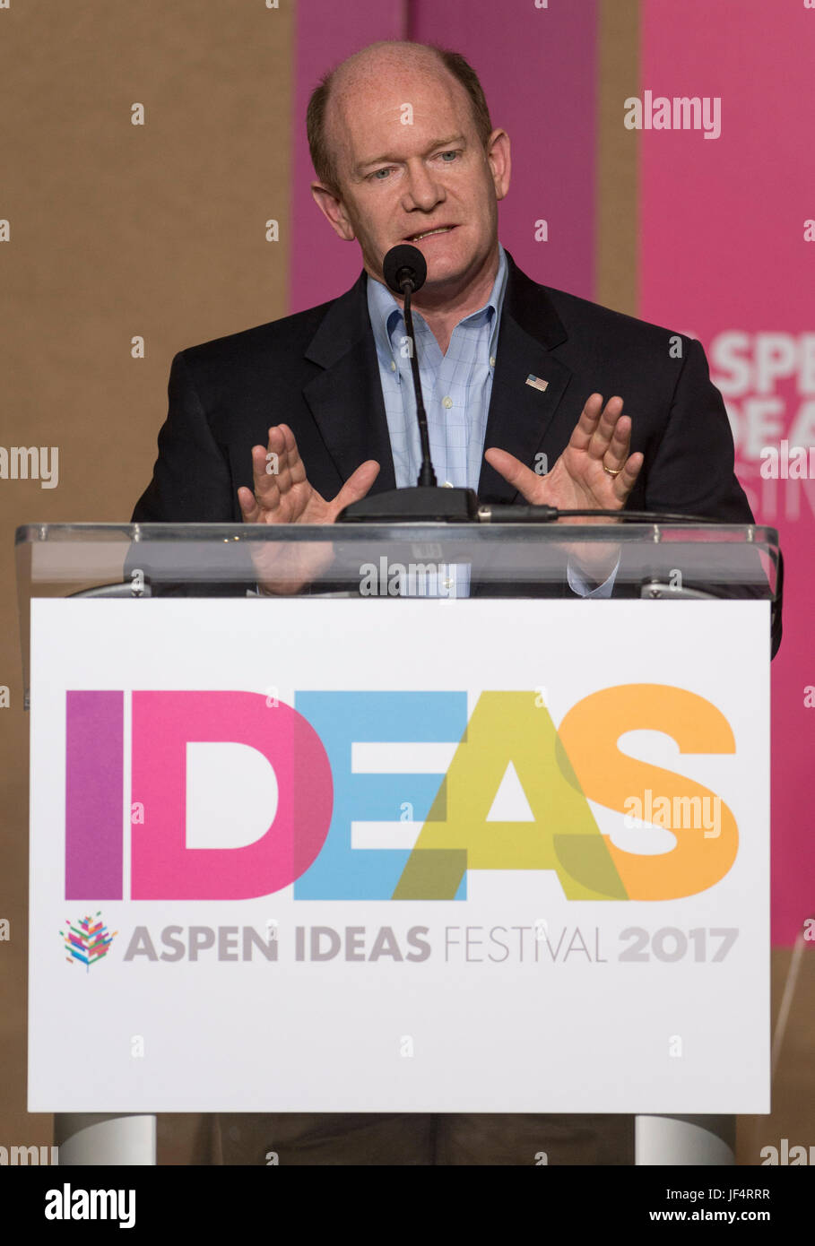 Aspen, Colorado, USA. 25th June, 2017. CHRISTOPHER COONS, US Senator (D ...