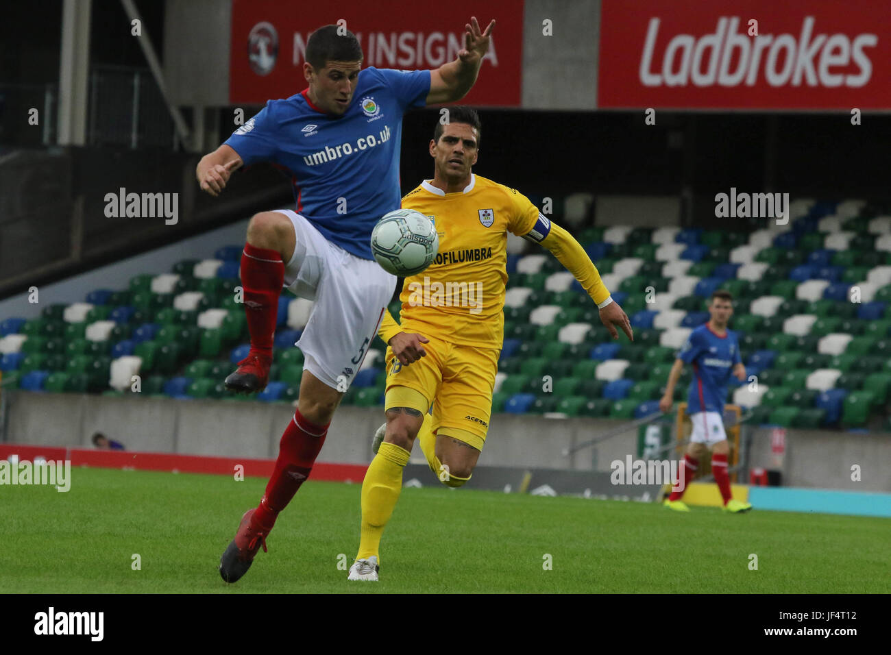 Windsor Park, Belfast, Northern Ireland. 28th June 2017. Linfield (Blue ...