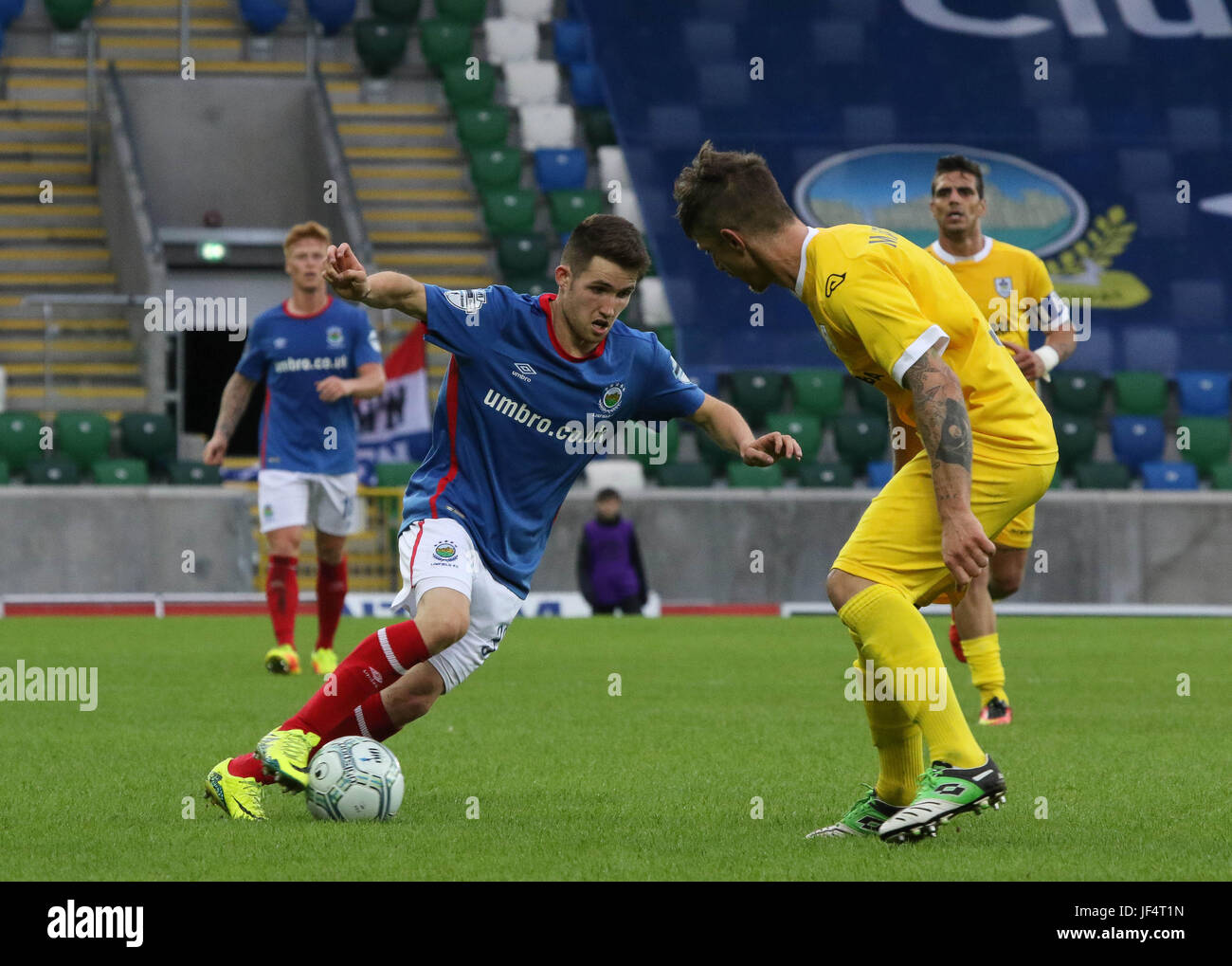 Windsor Park, Belfast, Northern Ireland. 28th June 2017. Linfield (Blue ...