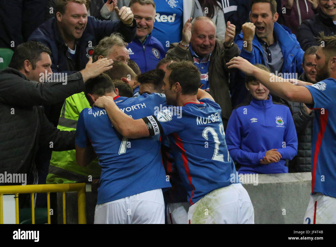 Windsor Park, Belfast, Northern Ireland. 28th June 2017. Linfield (Blue ...