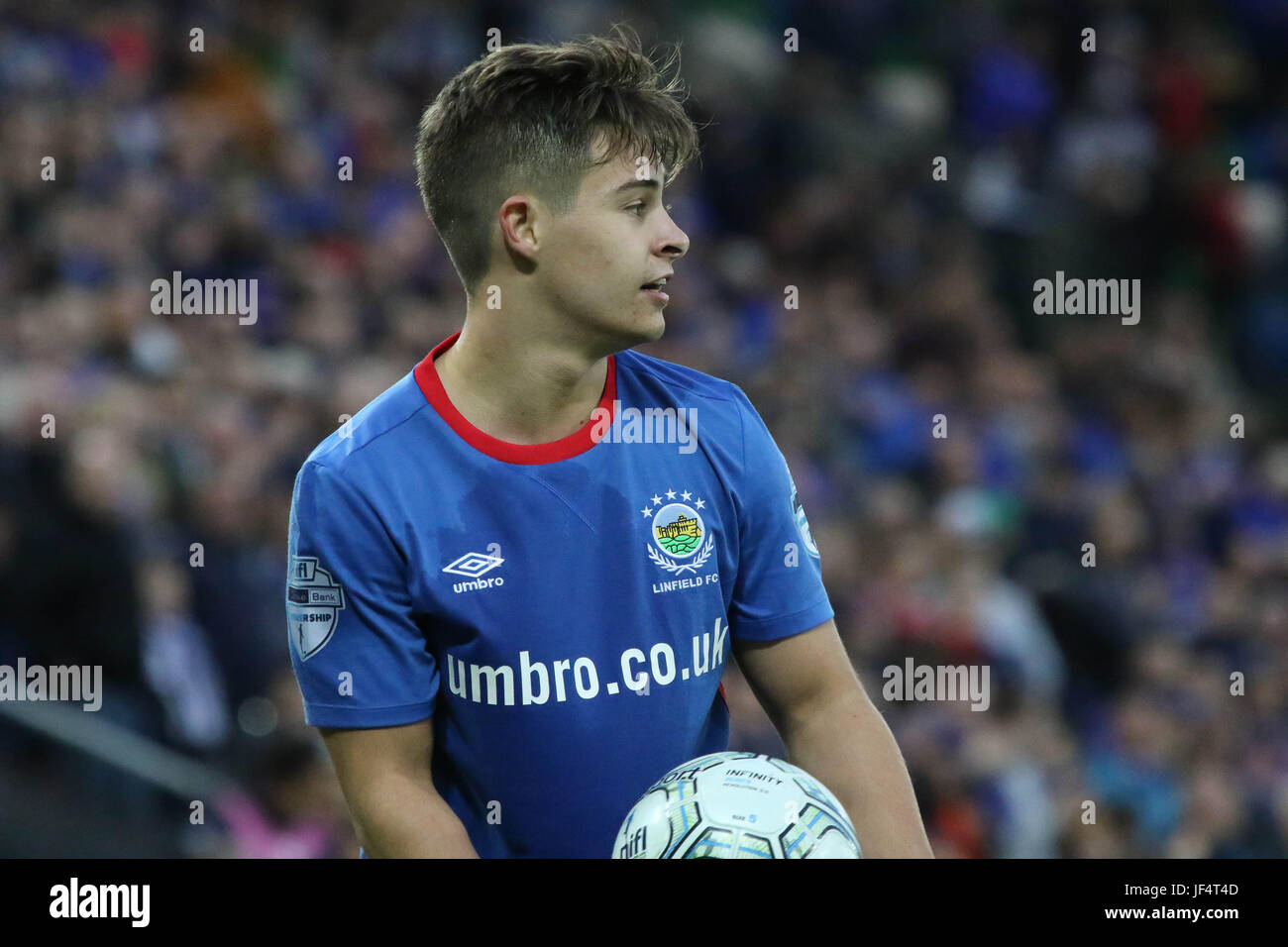 Windsor Park, Belfast, Northern Ireland. 28th June 2017. Linfield (Blue ...