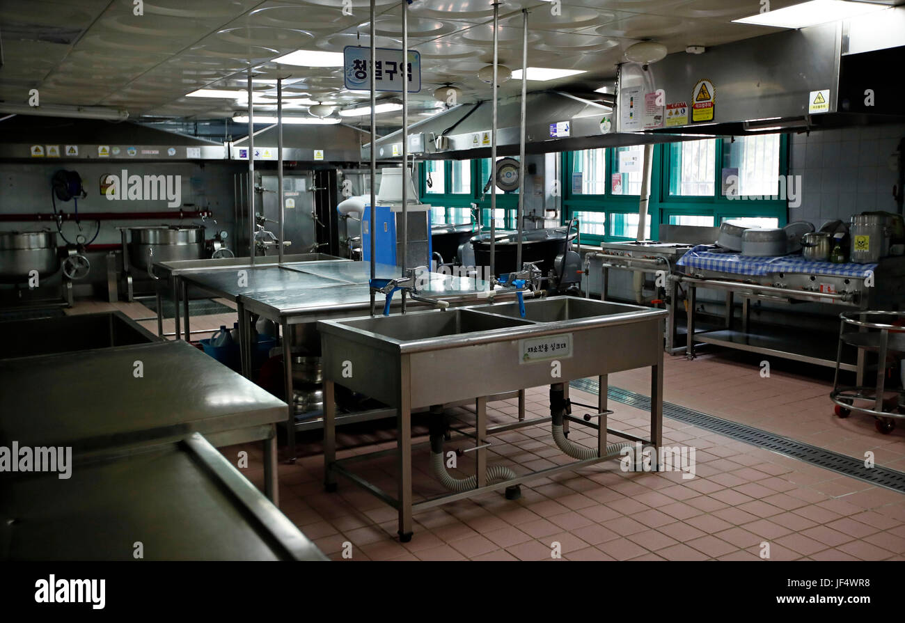 Empty school kitchen The kitchen of an elementary school in Seoul is ...