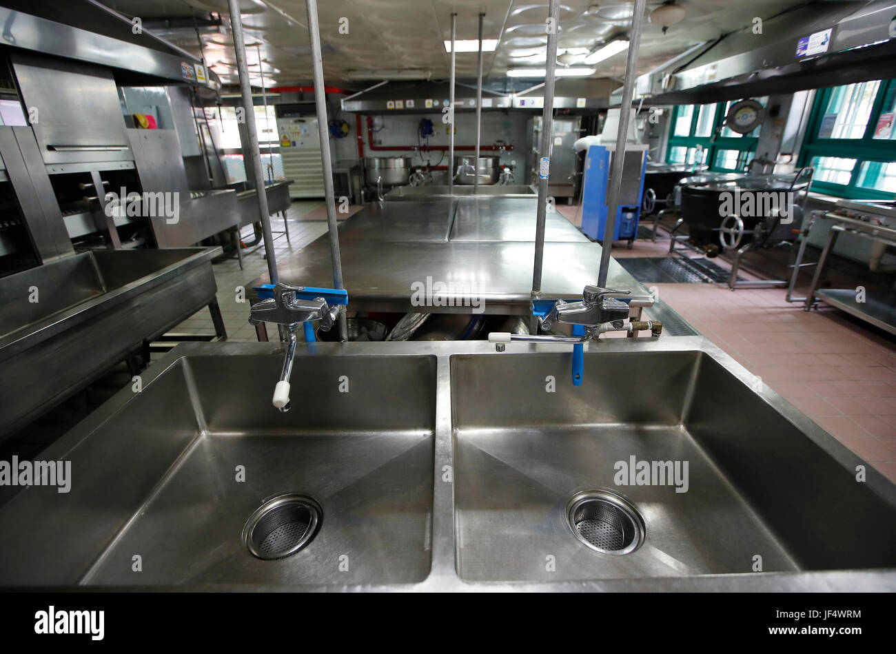 Empty school kitchen The kitchen of an elementary school in Seoul is ...