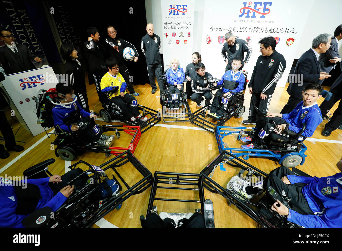 Tokyo, Japan. JIFF anounced same uniform of 7 organization. 29th June, 2017. Japan Powerchair ...