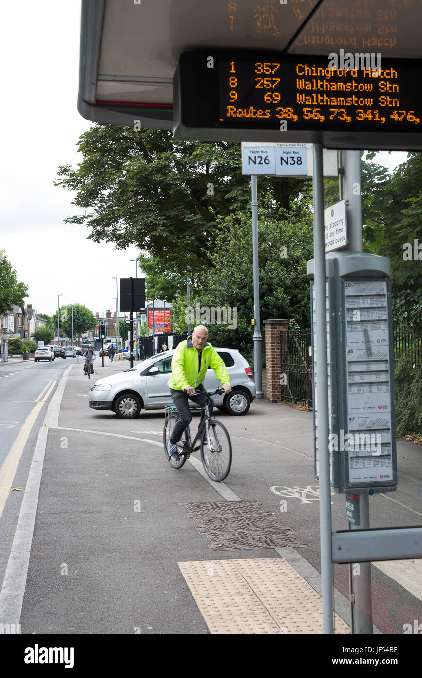 London, UK. 29th June, 2017. A bus stop bypass installed on Hoe Street ...