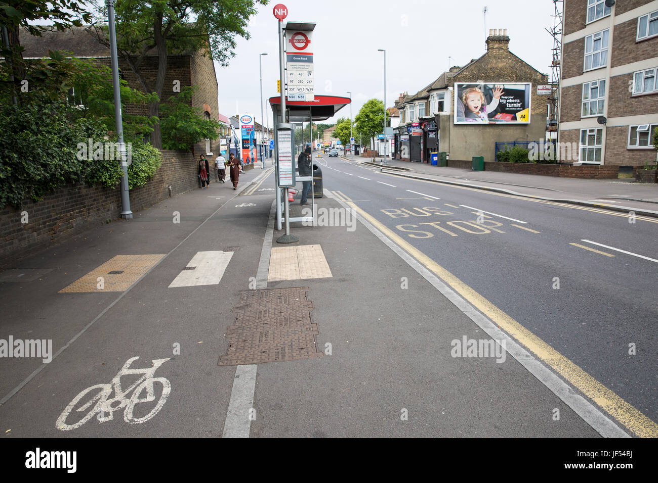 London, UK. 29th June, 2017. A bus stop bypass installed on Hoe Street ...