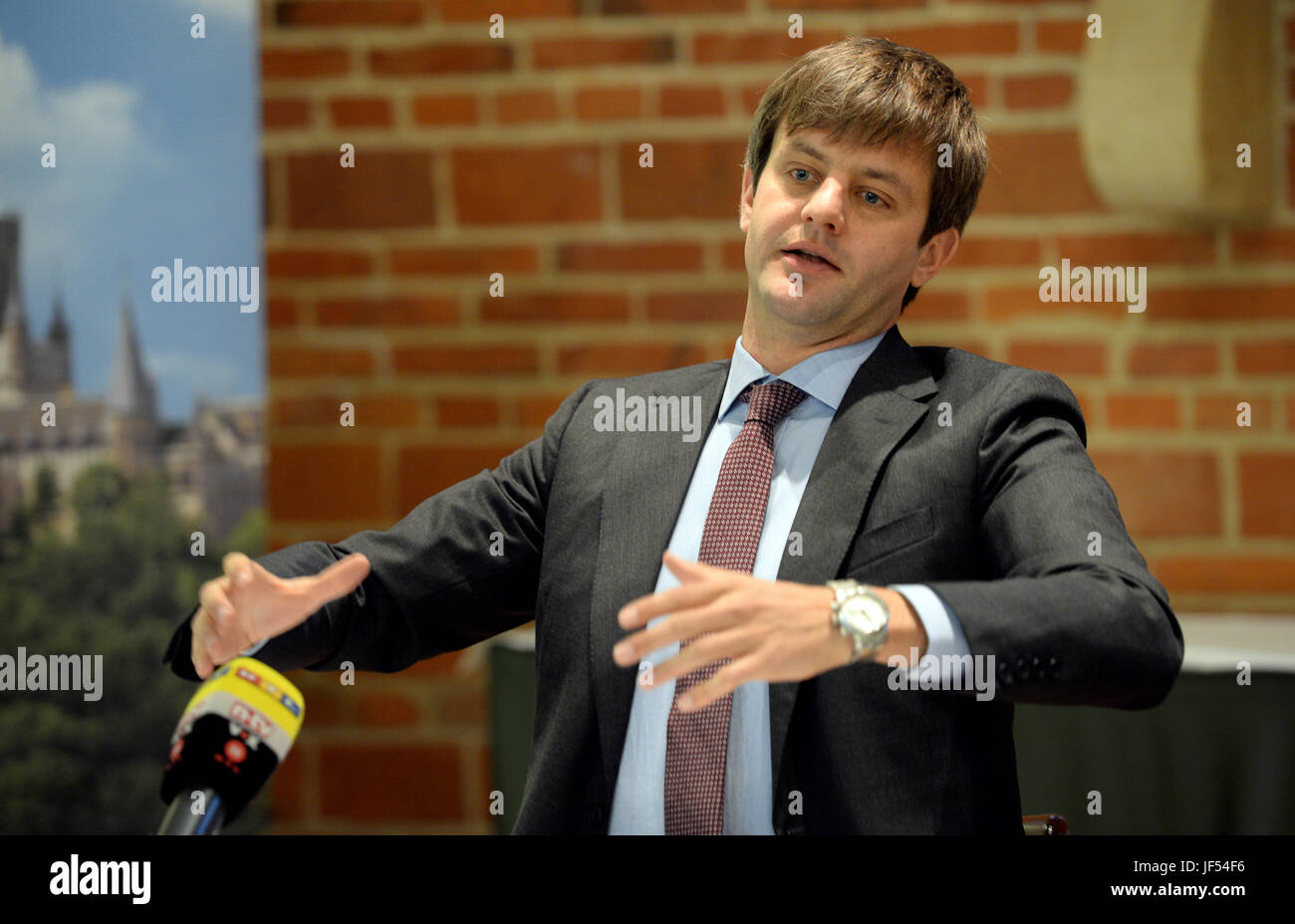 Ernst August Prince of Hanover smiles during a press conference at the ...