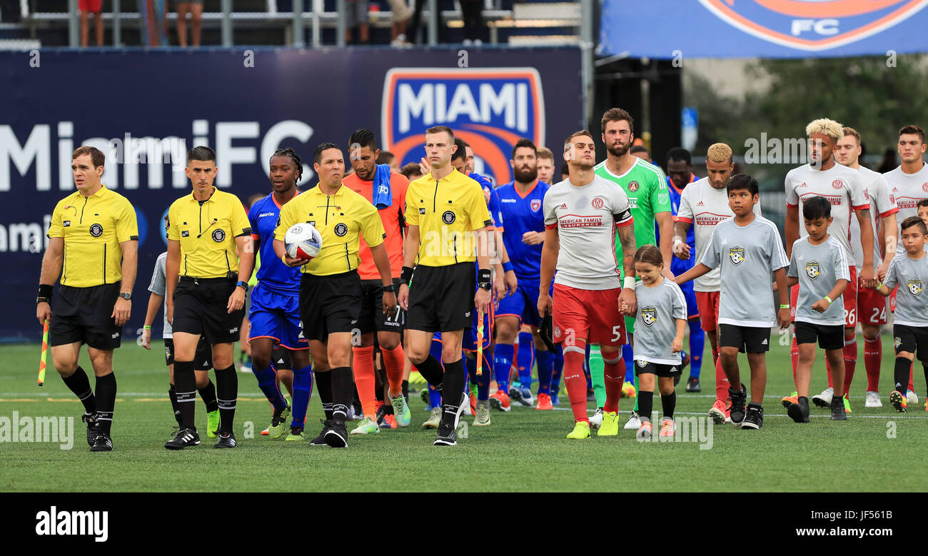 June 28, 2017: Referees and players enter the field for the opening ...
