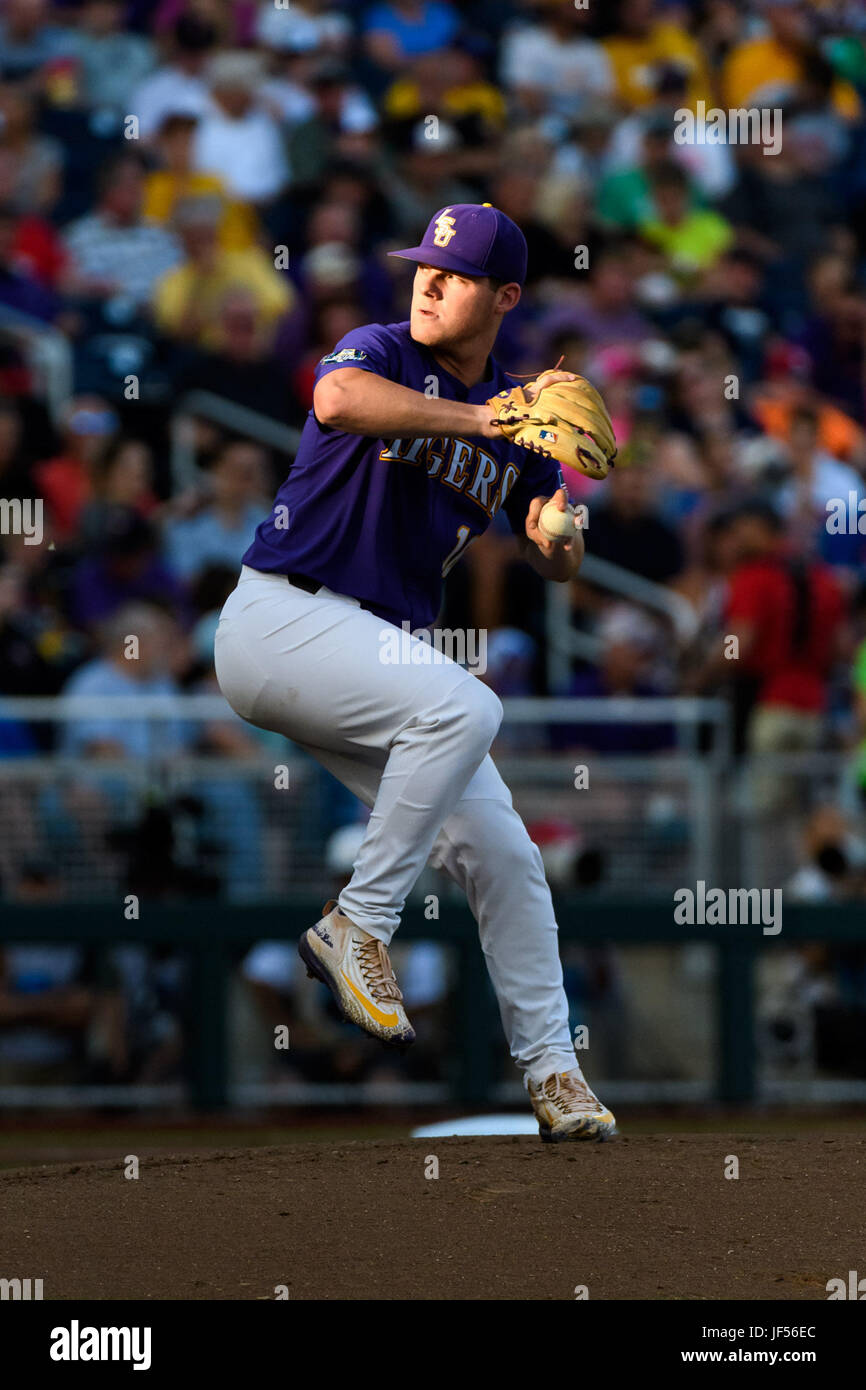 Omaha, NE USA. 27th June, 2017. LSU pitcher Jared Poche' #16 in action ...