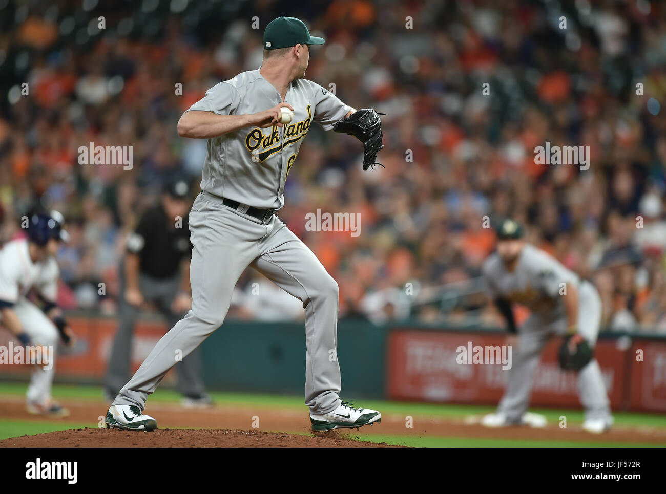 June 28, 2017: Oakland Athletics relief pitcher John Axford (61) checks ...