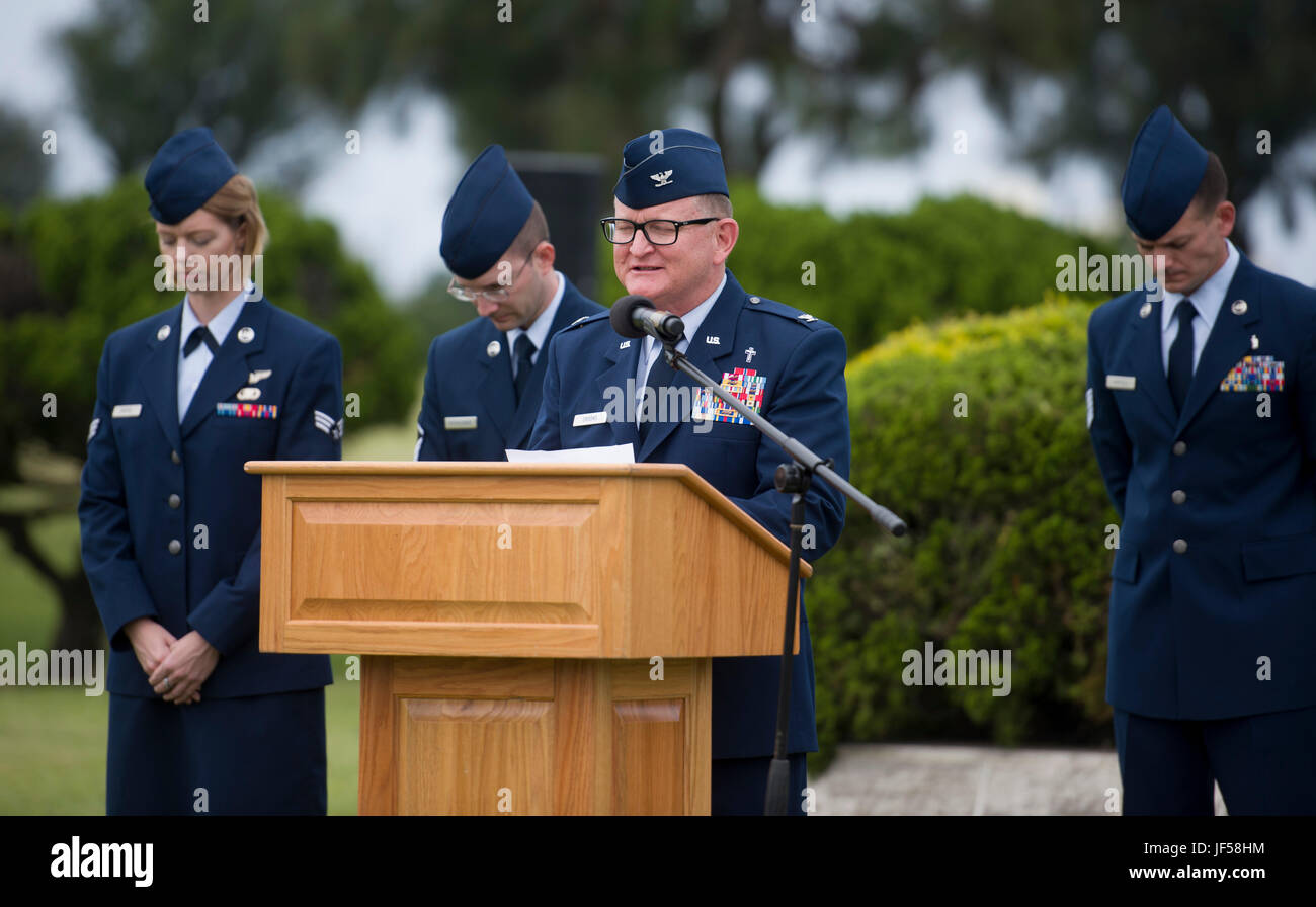 U.S. Air Force Col. Kenneth Crooks, 18th Wing chaplain, conducts prayer ...