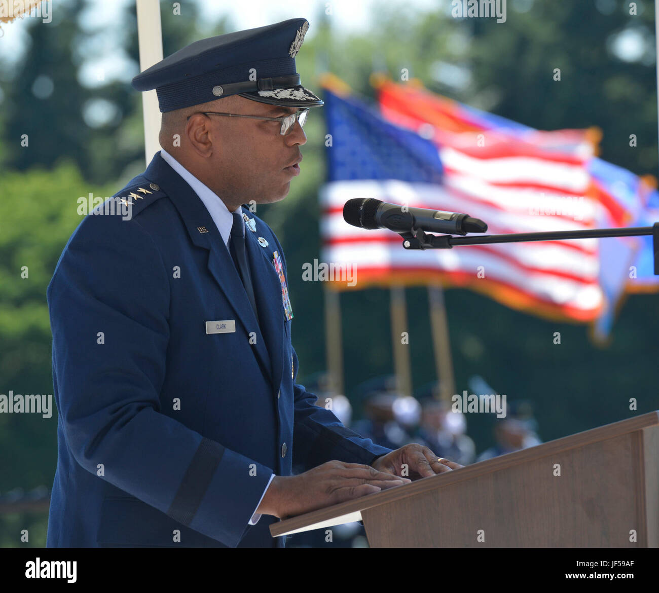 Lt. Gen. Richard Clark, 3rd Air Force commander, addresses the crowd ...
