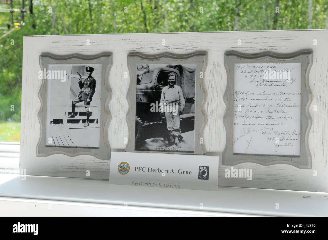 Photos of Pfc. Herbert A. Grue along with a hand-written note sent to ...