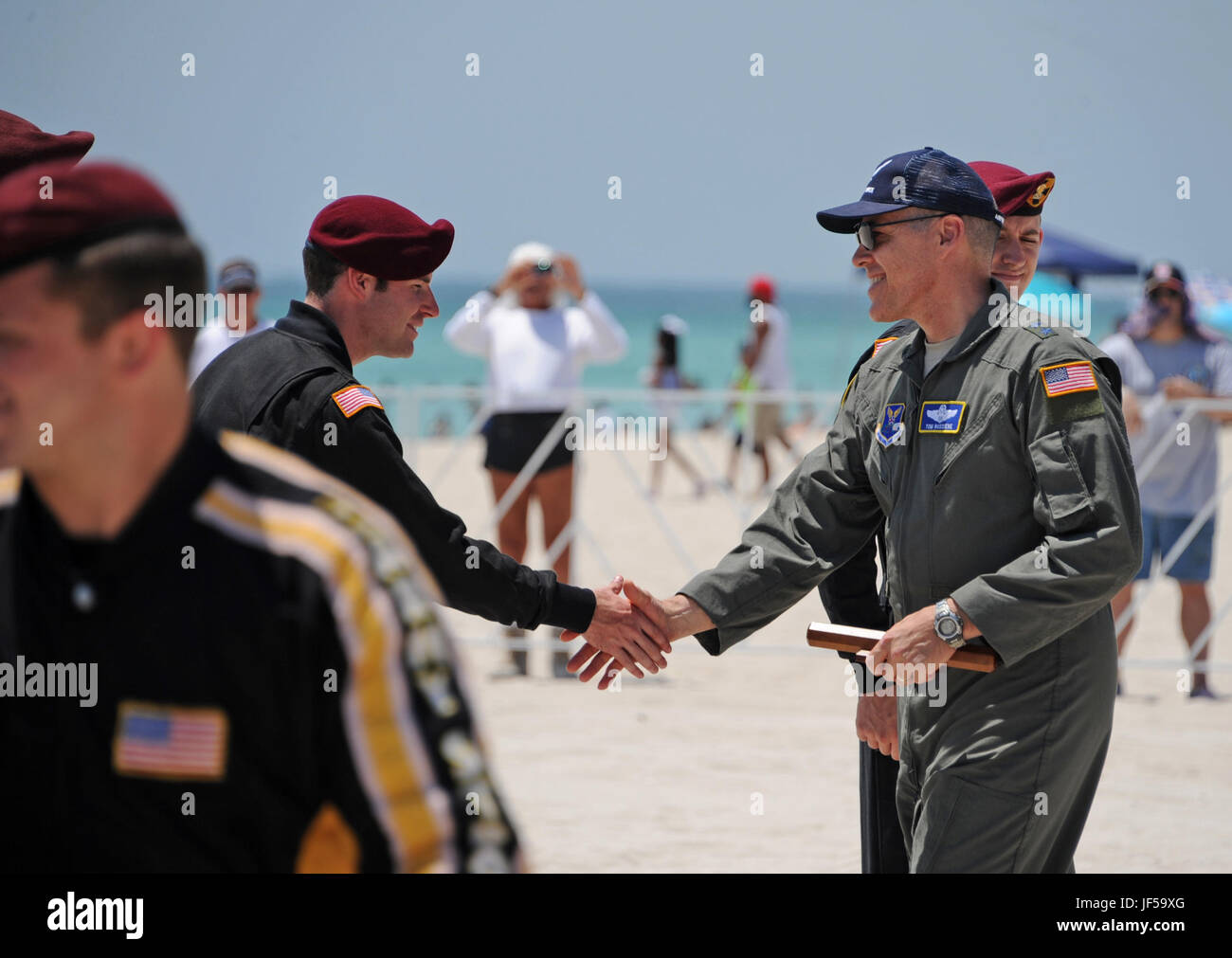 Maj. Gen. Thomas Bussiere, Eighth Air Force commander, receives a ...