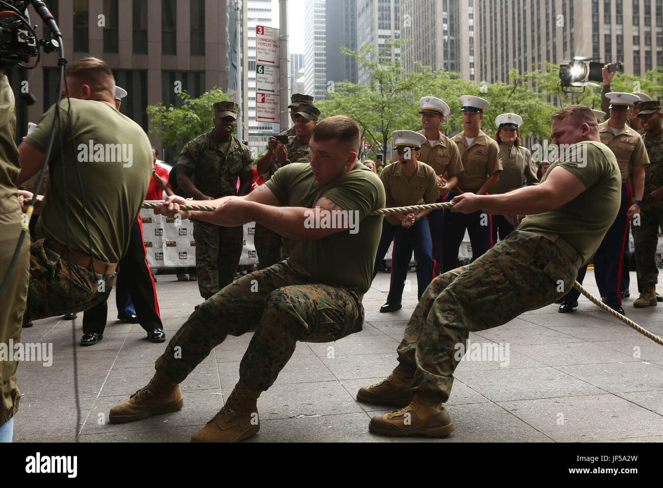 Marines pull during a tug-of-war competition on Fox & Friends morning ...