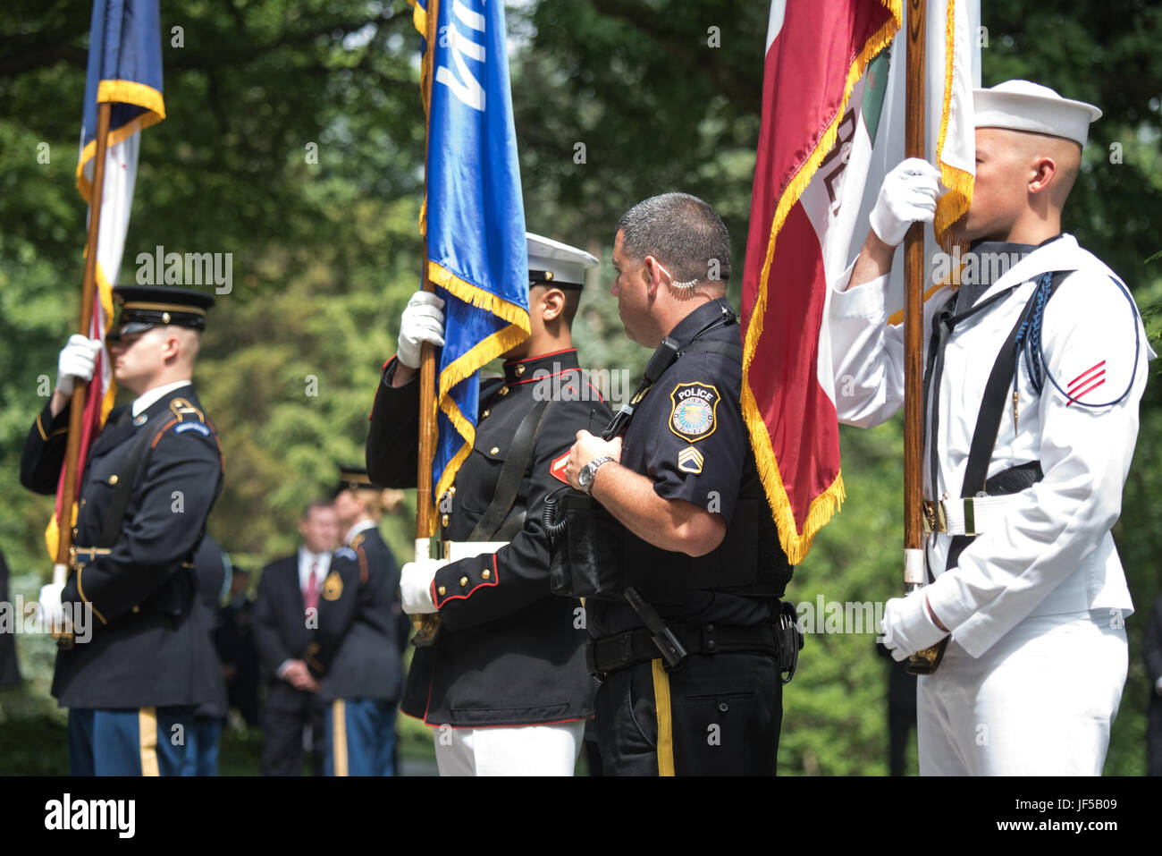 A Department of the Army Law Enforcement Officer provides security as ...