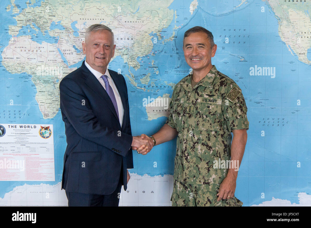 Secretary of Defense Jim Mattis meets with Adm. Harry Harris, the ...