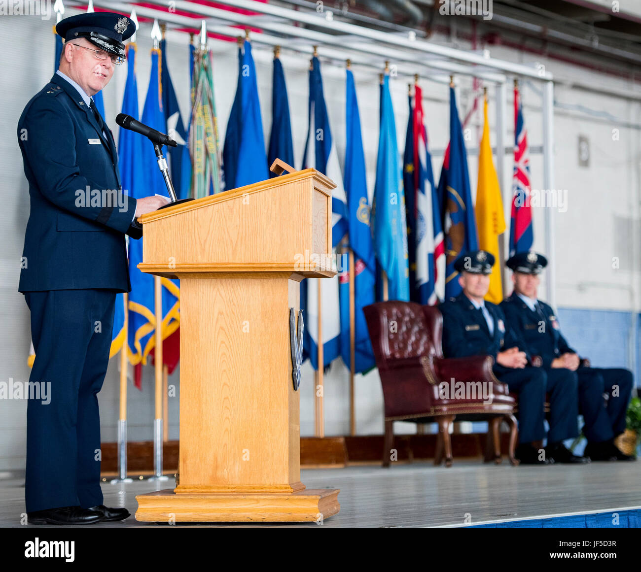 Maj. Gen. David Harris, Air Force Test Center commander, speaks to the ...