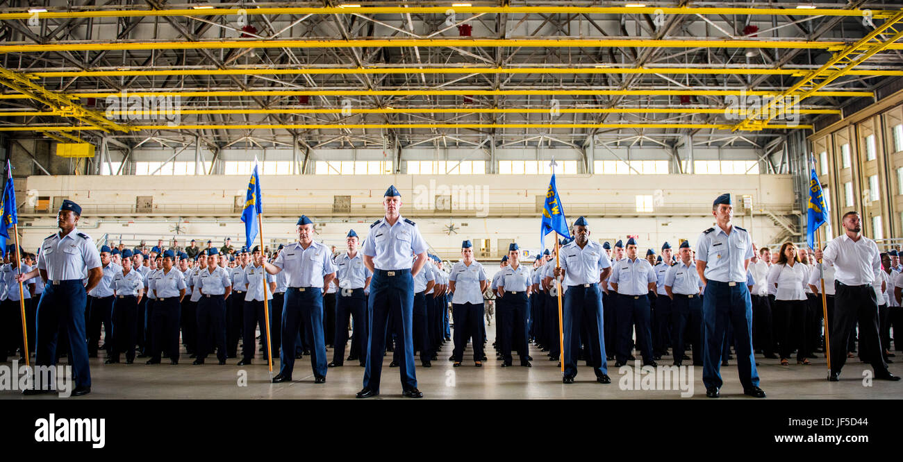 The 96th Test Wing’s Airmen stand in group formations during the 96th ...