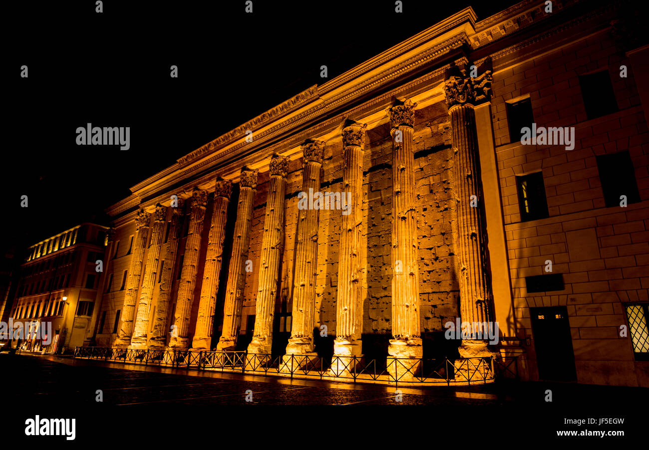 The Temple of Hadrian (Adriano) by Night. It is a temple to the deified ...