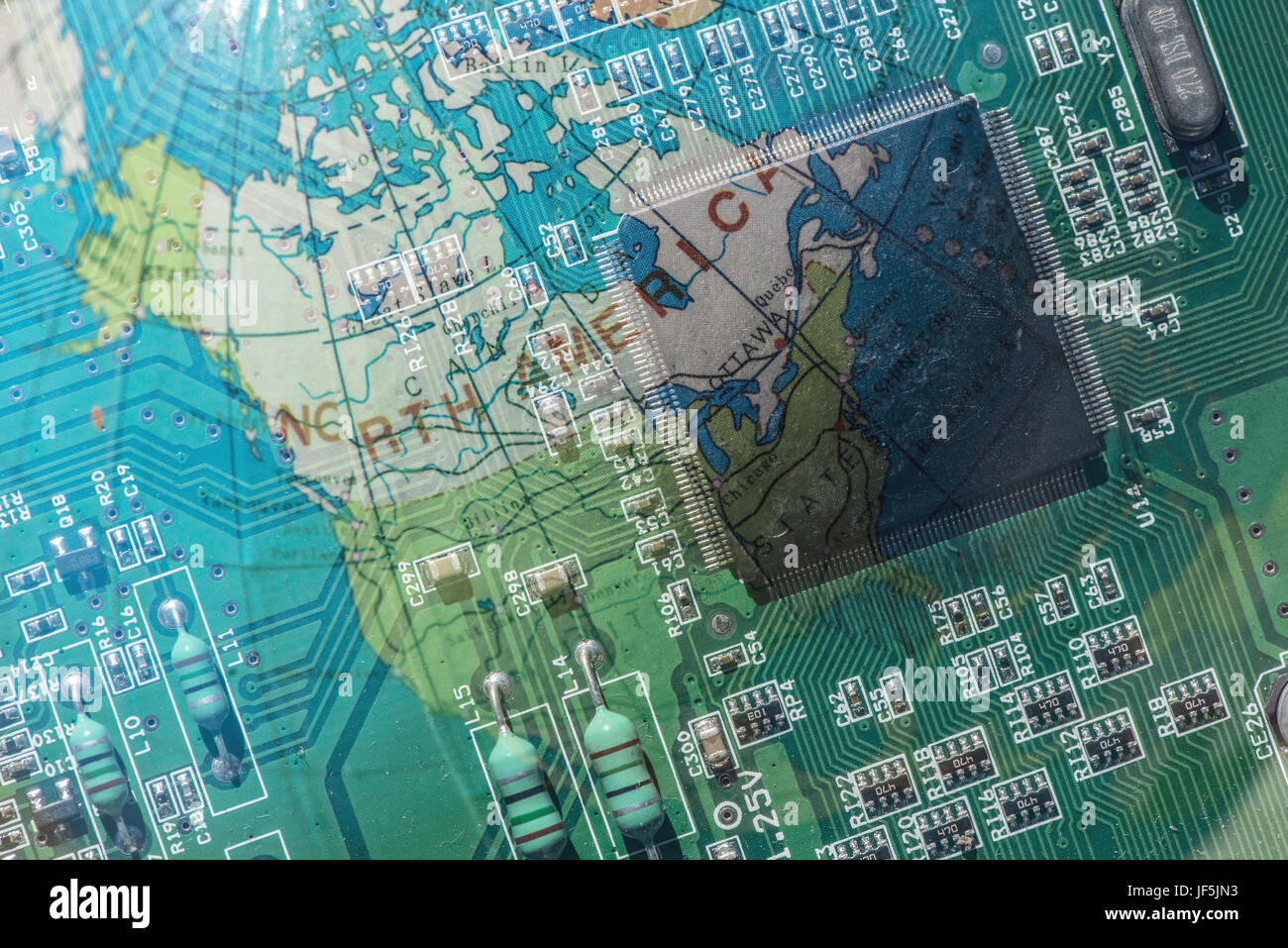 Double exposure technology background and map Stock Photo - Alamy