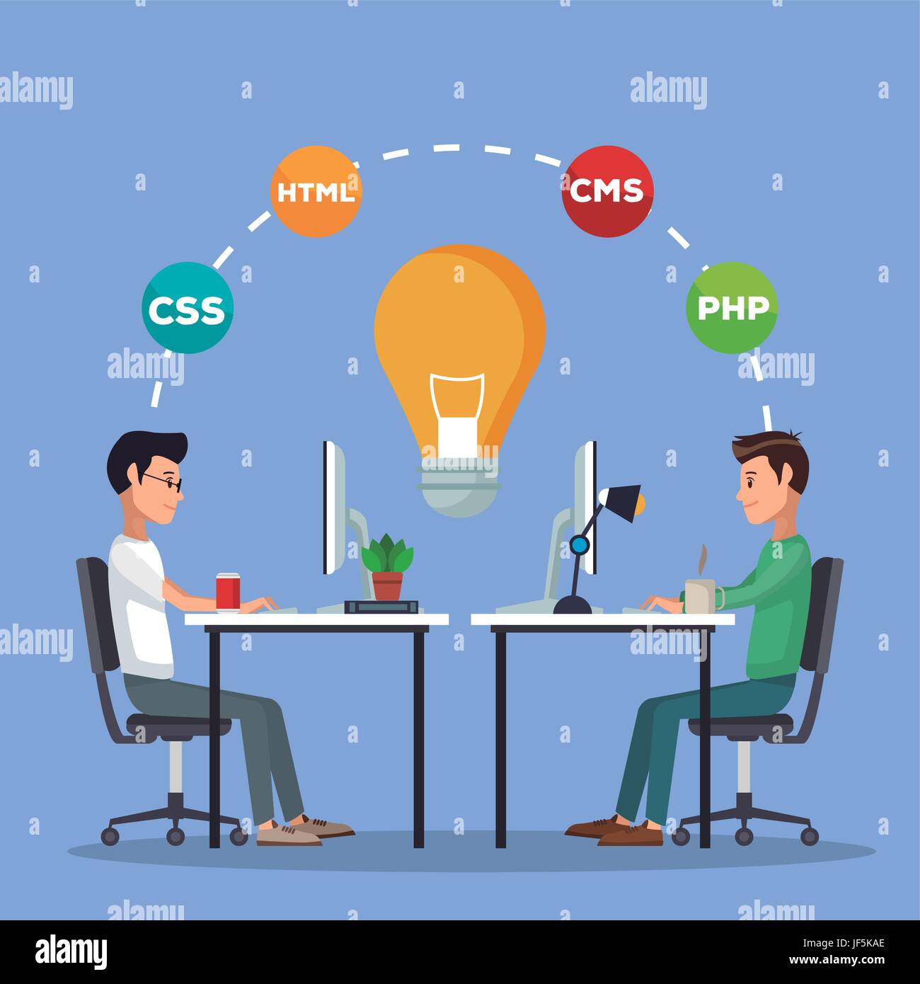 color background men worker in desk with computer programming language ...