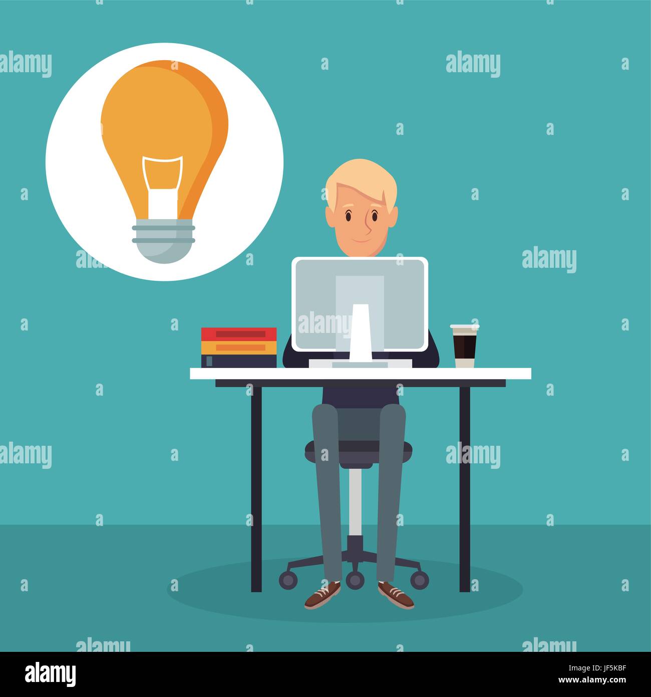 color scene background side view web developer man in desk icon light ...