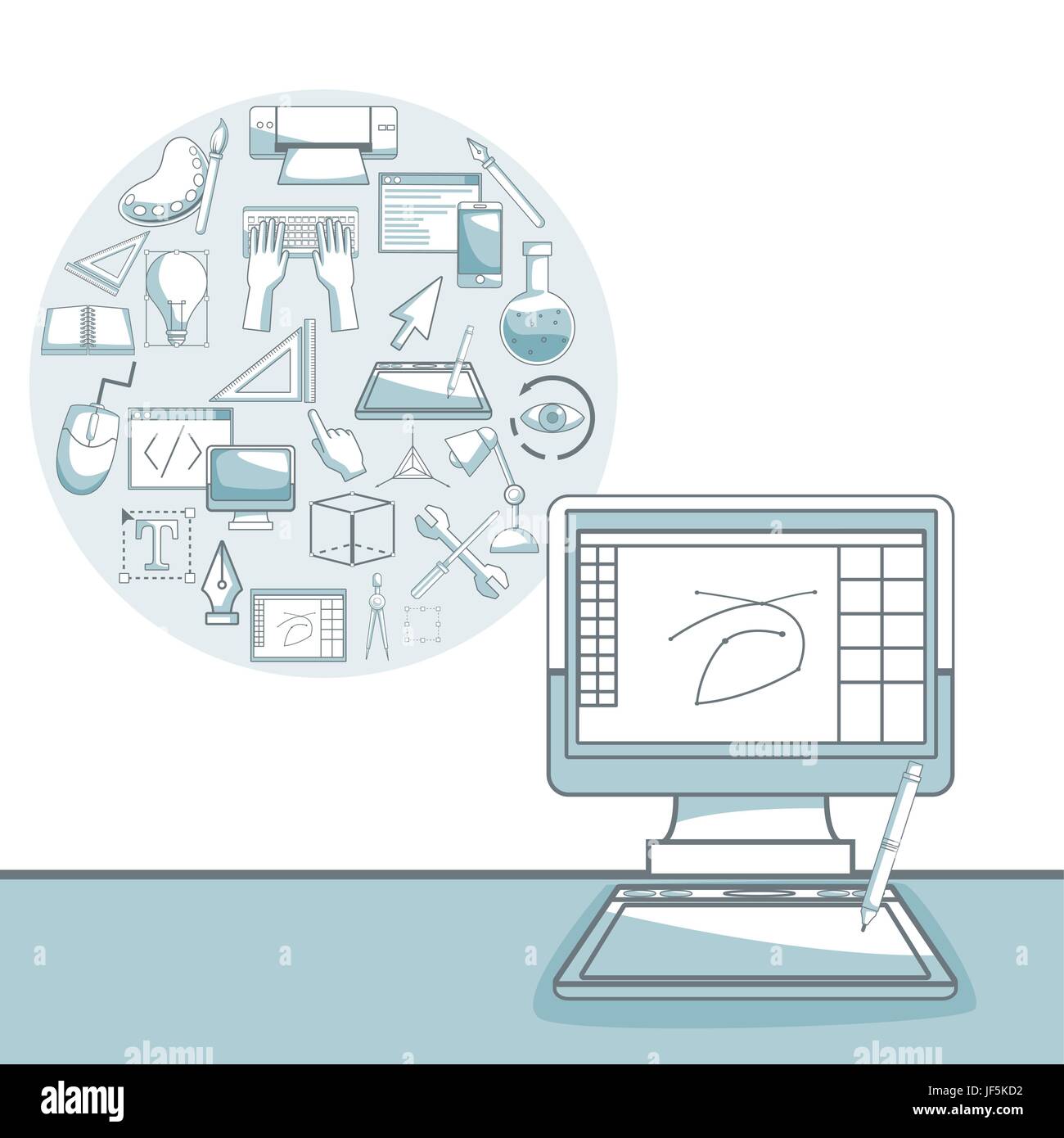 white background with silhouette color sections shading of desk ...