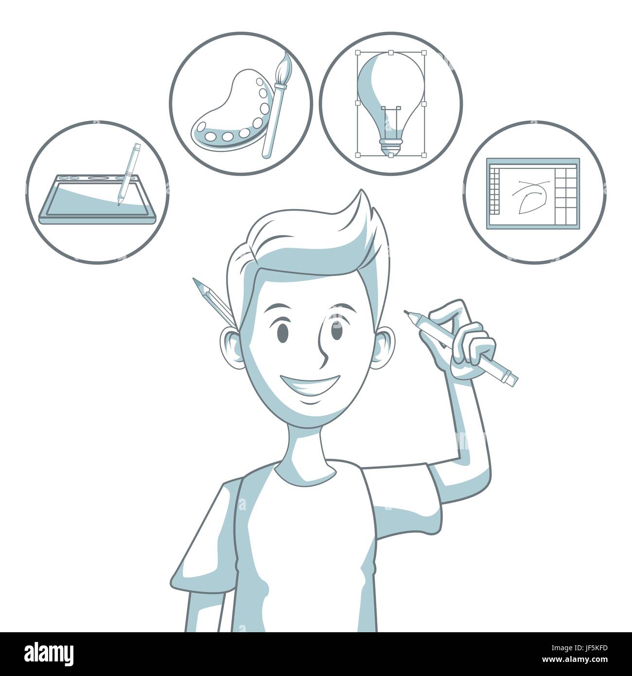 white background with silhouette color sections shading of guy designer ...