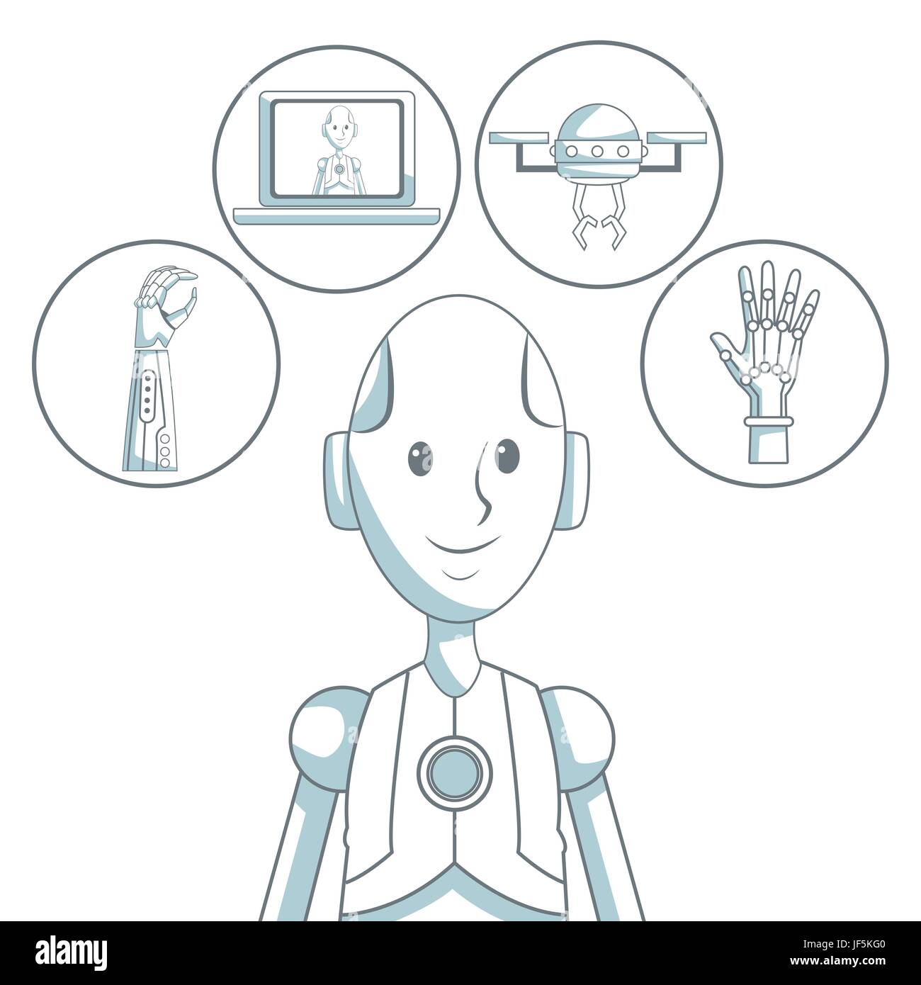 white background with silhouette color sections shading of body robot ...