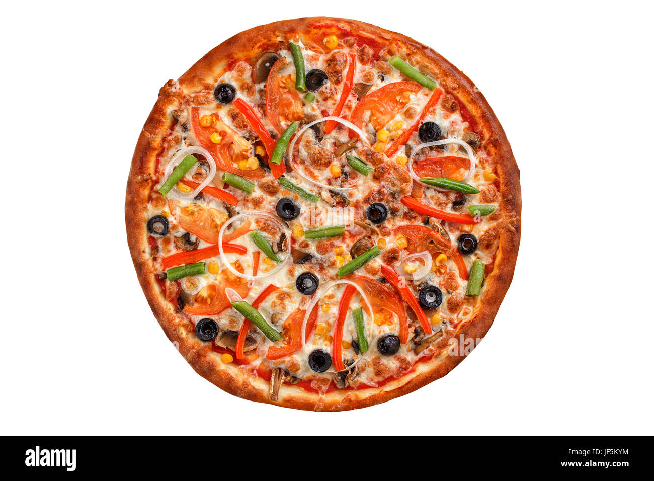 Hawaiian pizza view from the top. Isolated Stock Photo - Alamy