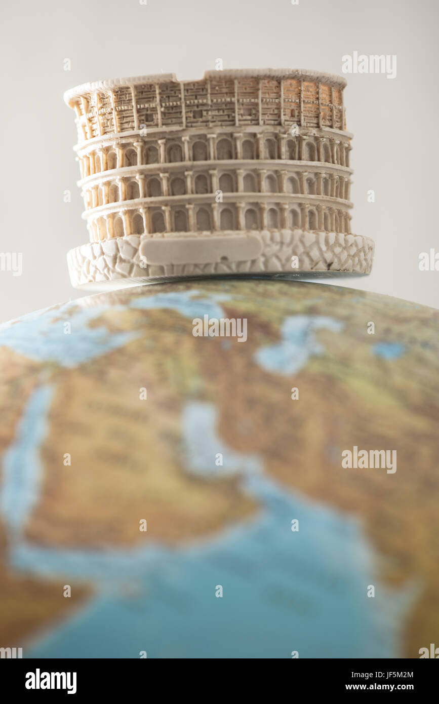 Coliseum of Rome on globe Stock Photo - Alamy