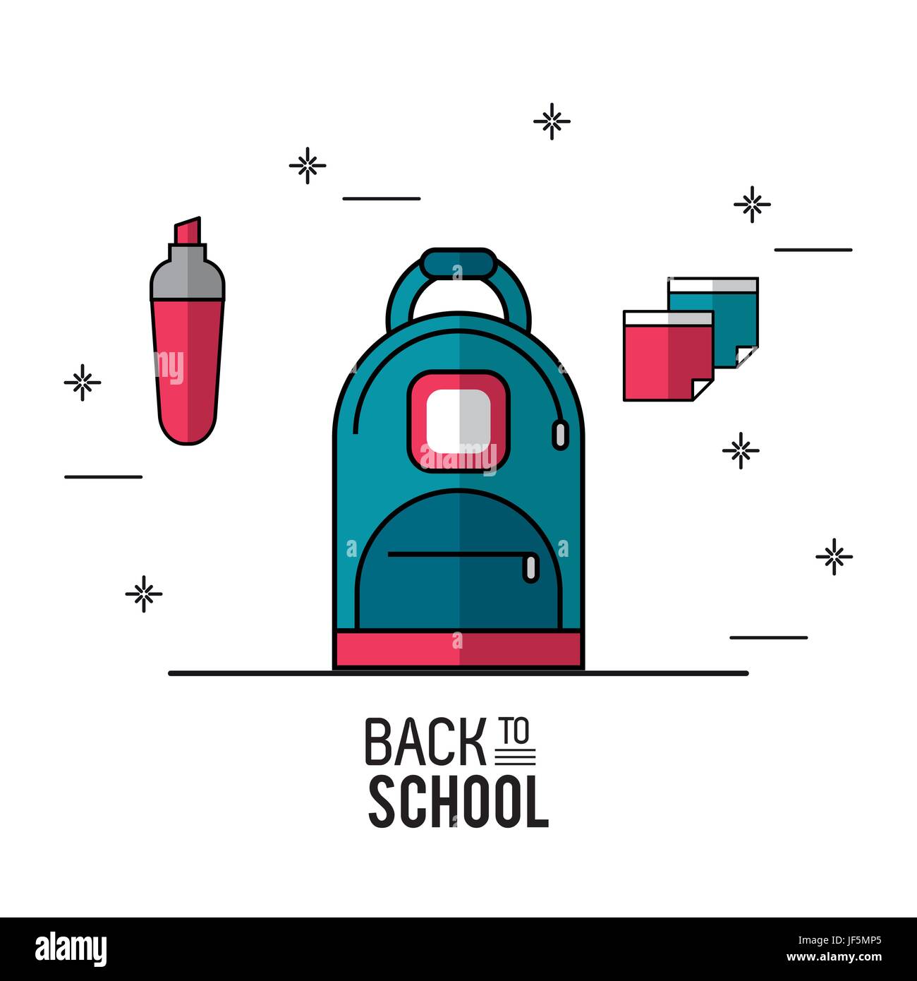 color poster of back to school with backpack in closeup with marker and ...
