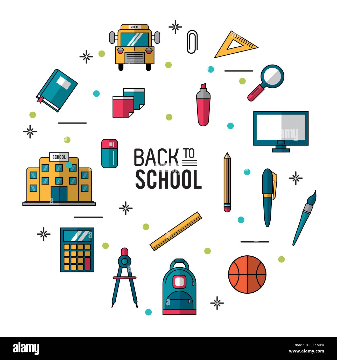 color poster of back to school with essential elements of school Stock ...