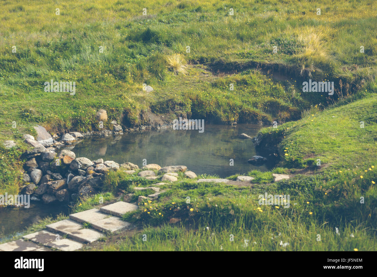 Hot spring outdoor bath in Iceland. Nordic calm nature Stock Photo - Alamy