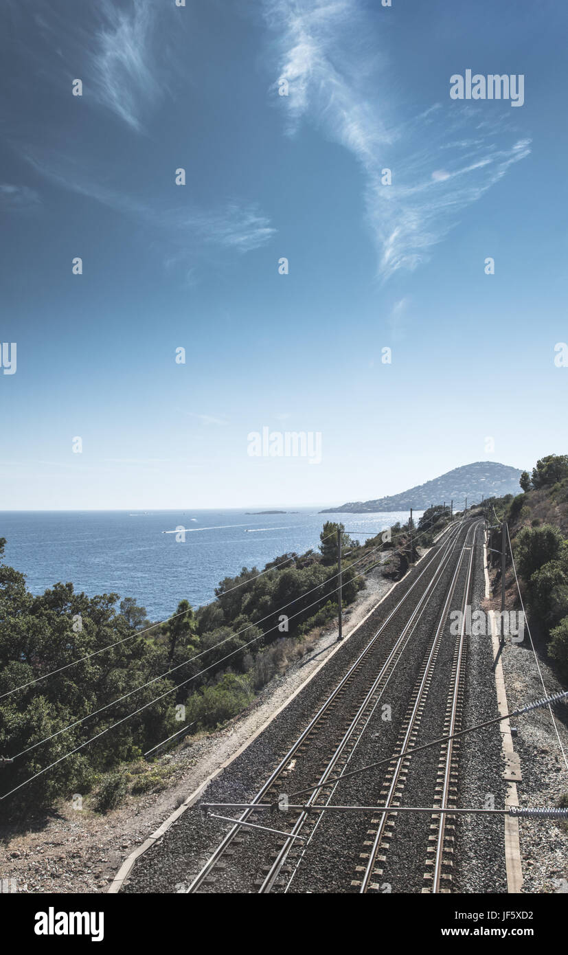 Railway line along the beach Stock Photo - Alamy