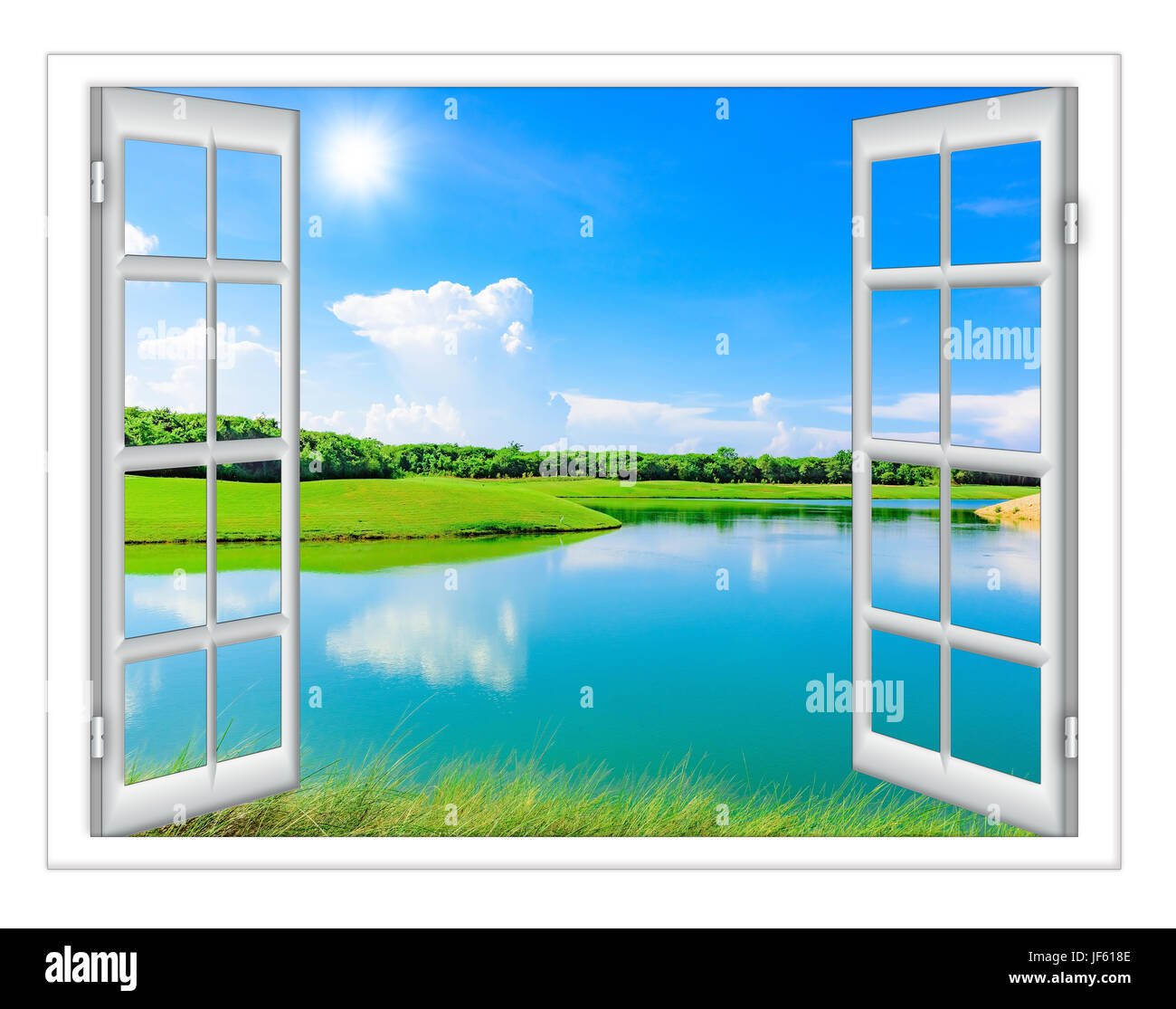 Beautiful pond blue sky Cut Out Stock Images & Pictures - Alamy