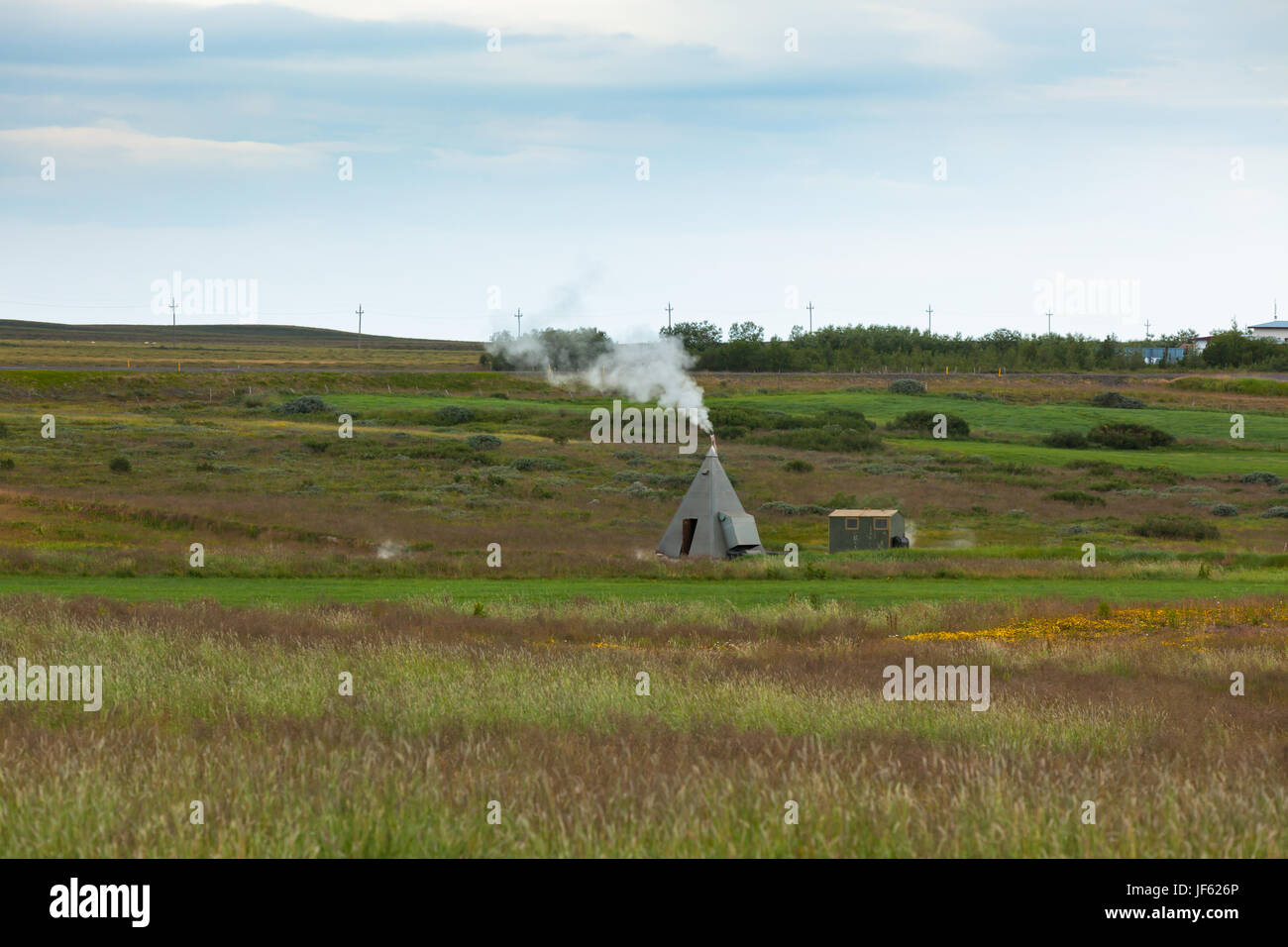 Geothermal Spring on a field in Iceland. Overcast weather Stock Photo ...