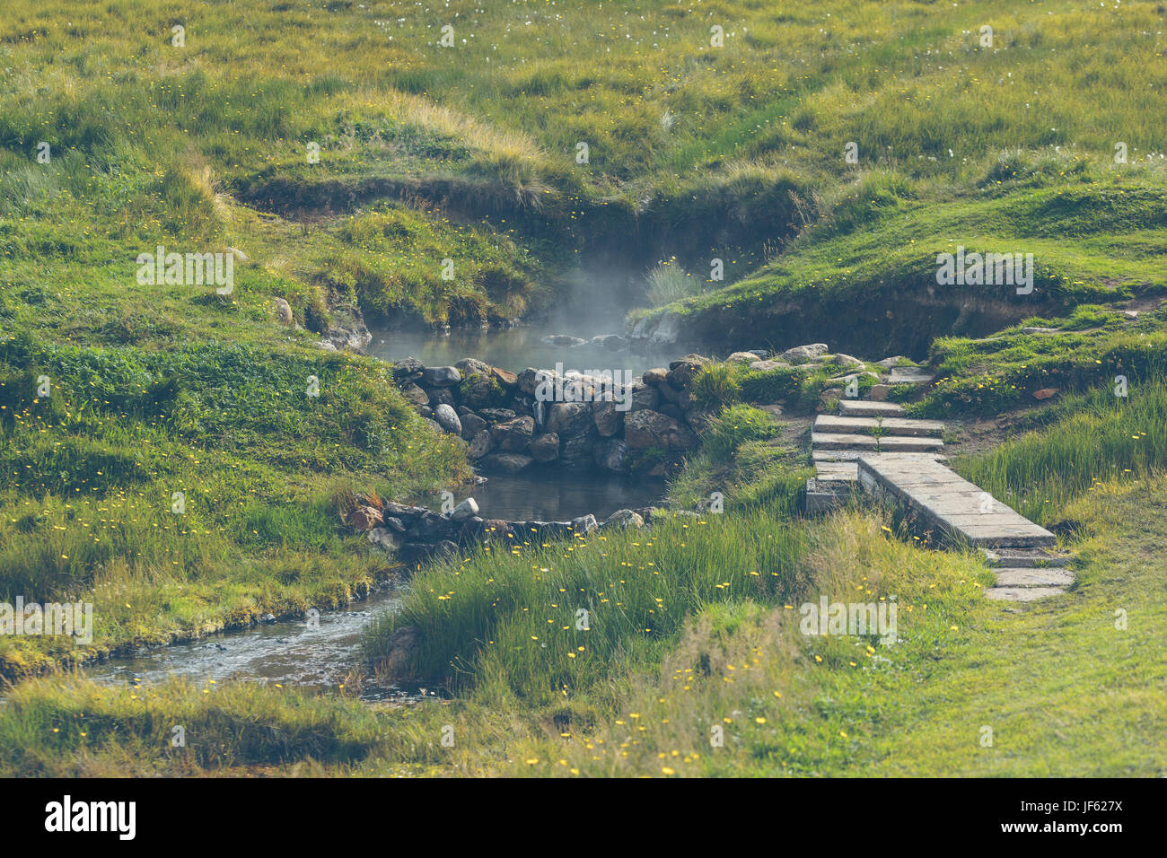 Hot spring outdoor bath in Iceland. Nordic calm nature Stock Photo - Alamy