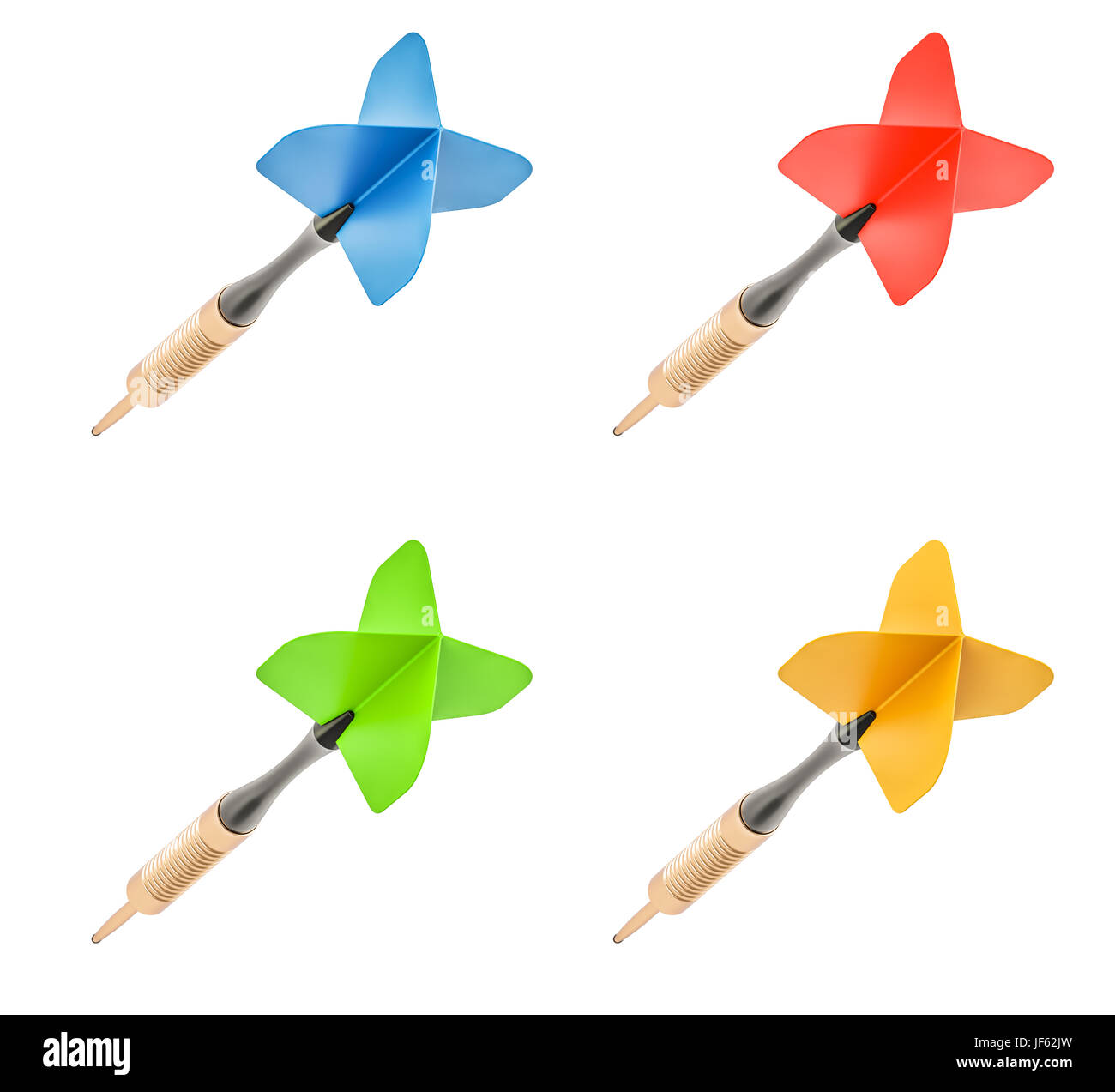 Set of colored darts, 3D rendering isolated on white background Stock ...