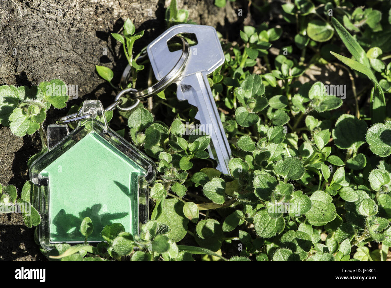 Shape of a house on grass and keys Stock Photo - Alamy