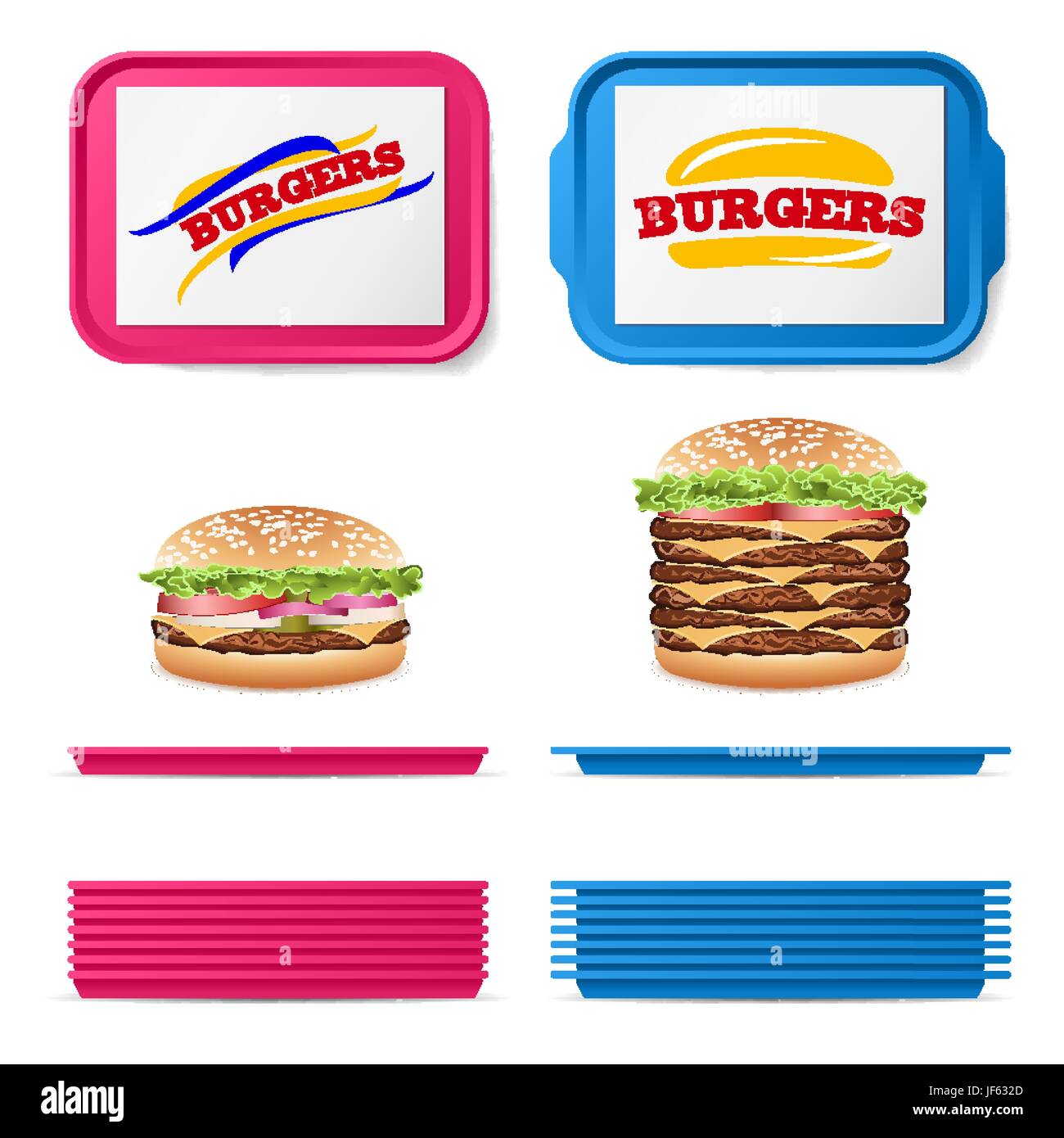 Tray Salver Set Vector. Empty Plastic Rectangular Tray Salvers With ...