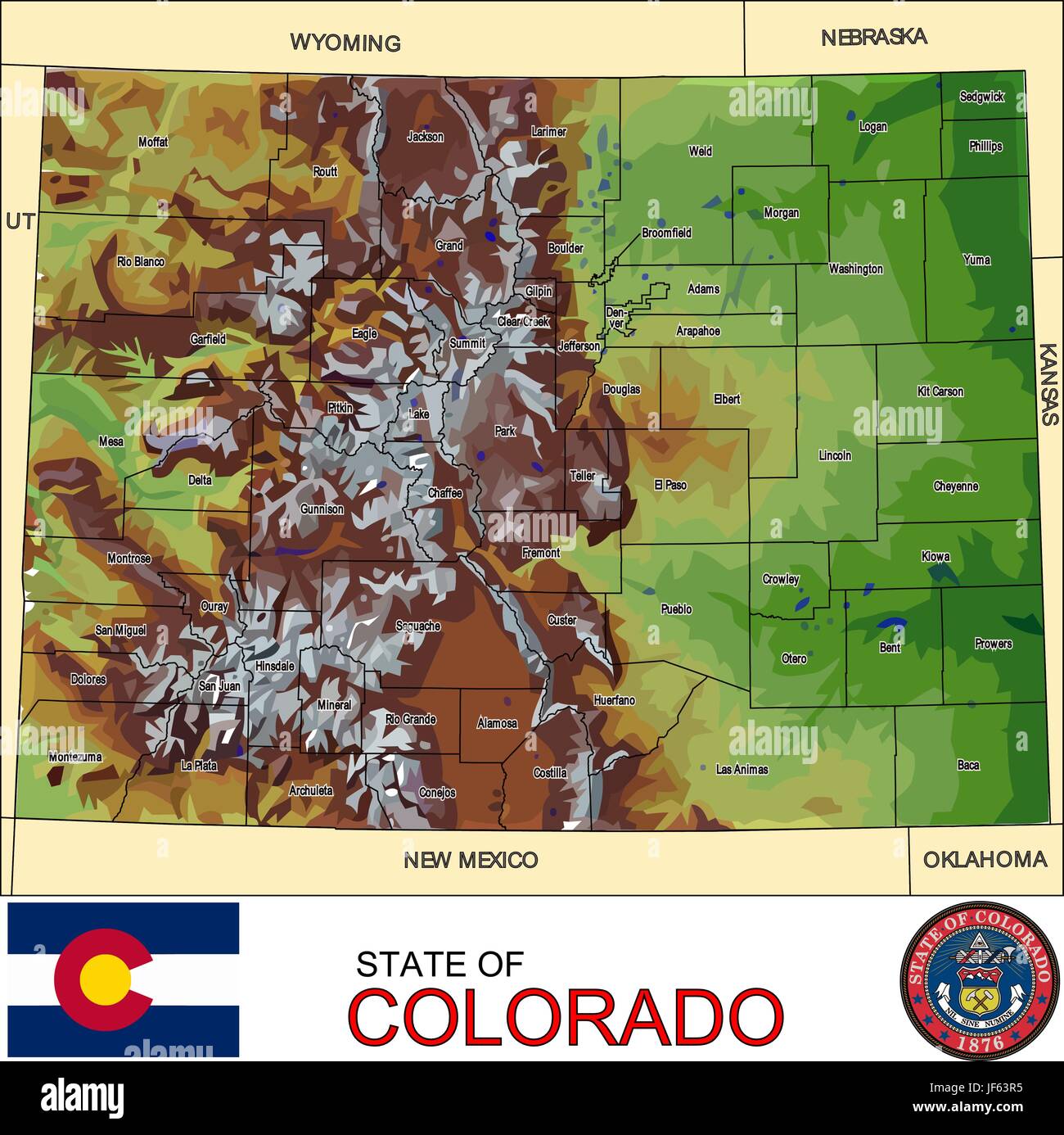State counties emblem map hi-res stock photography and images - Alamy