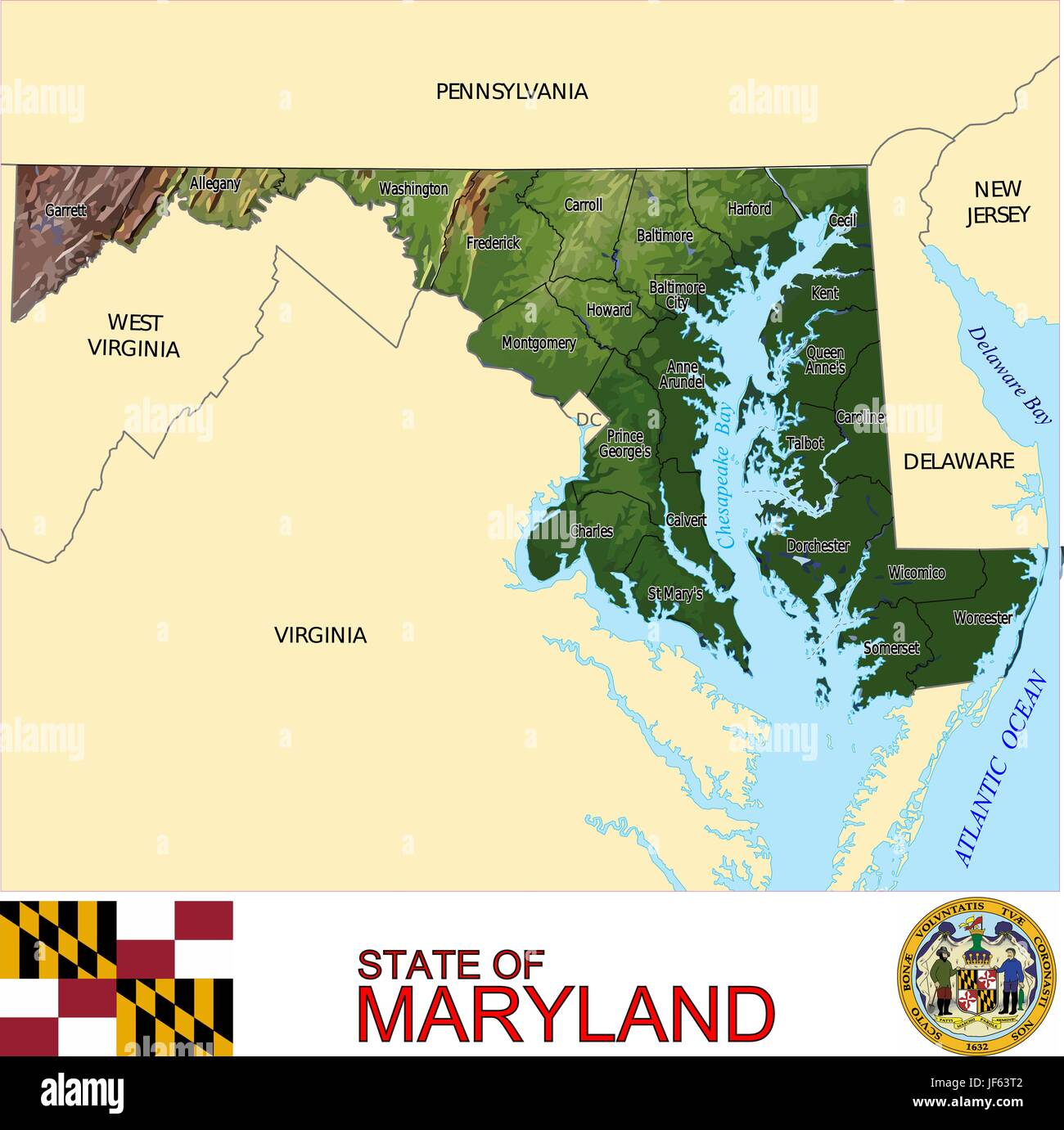 Maryland state counties emblem map hi-res stock photography and images ...