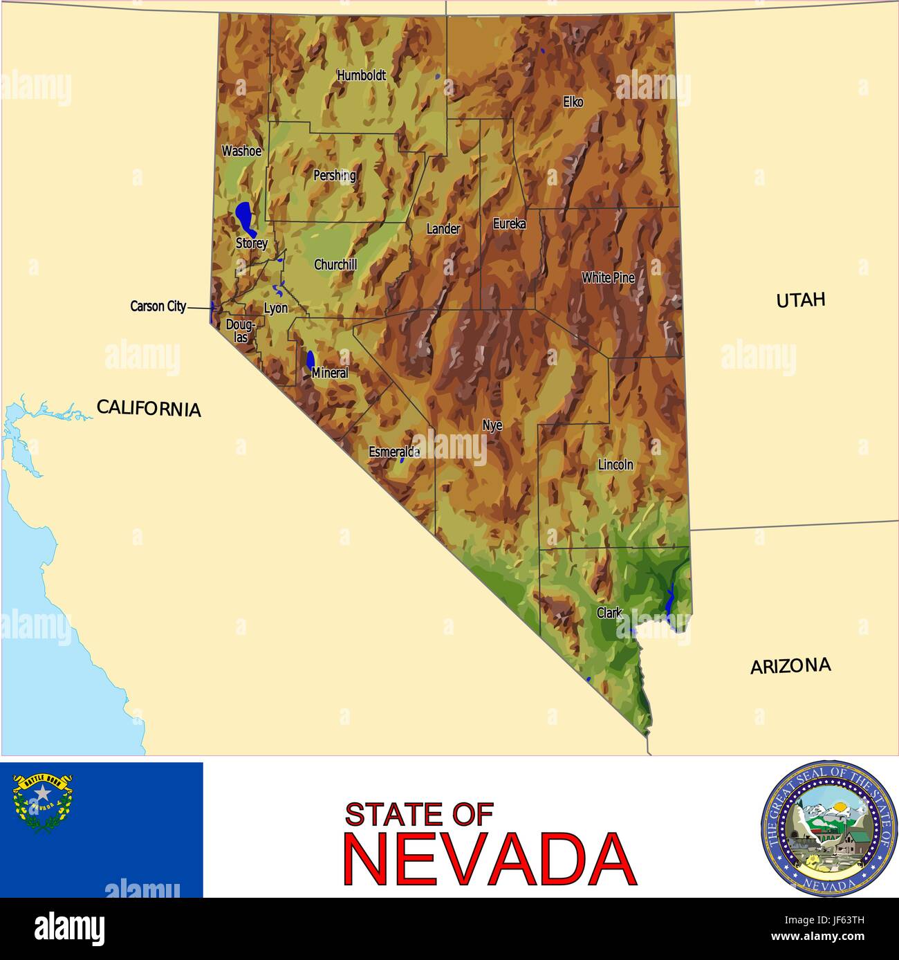 Nevada state counties map flag coat hi-res stock photography and images ...