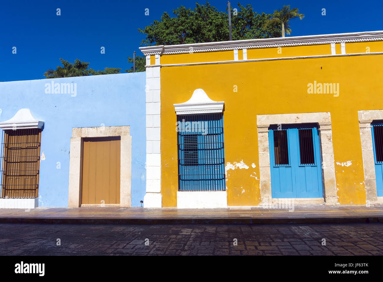 Yellow and blue colonial architecture in historic Campeche, Mexico ...