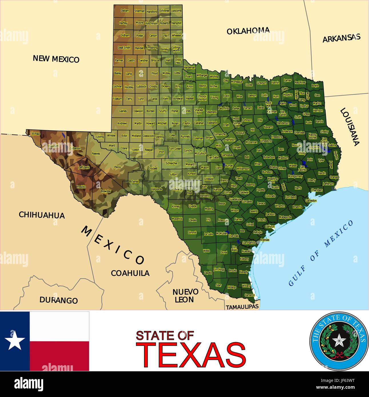 Texas state counties map flag coat hi-res stock photography and images ...